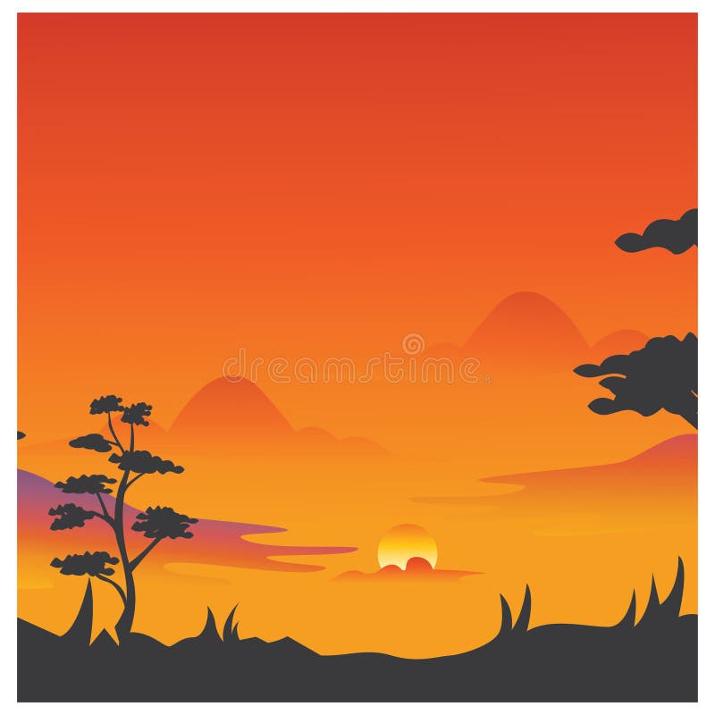 Landscape Mountain View Evening Sun Trees Background Design ...