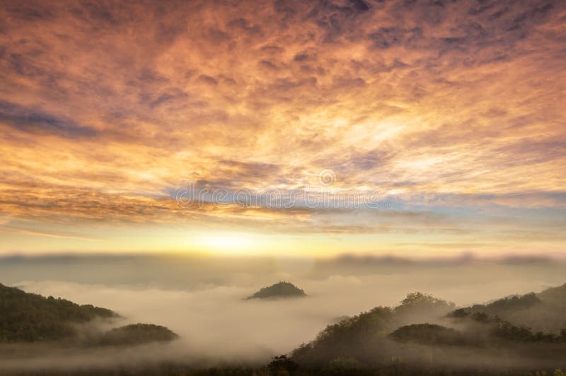 Landscape of Mountain Views and Sunrise Background Stock Image - Image ...