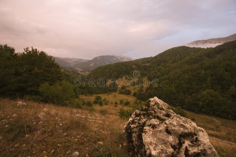 Landscape and Mountains of Abruzzes, Italy Stock Photo - Image of pink ...