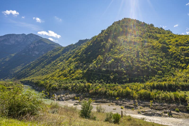 Landscape with Mountains, Forest and a River in Front. Beautiful ...