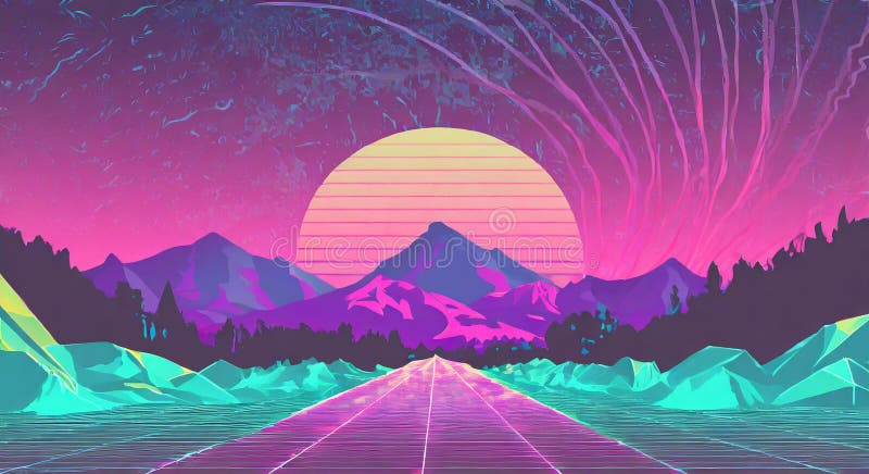 Landscape with Mountains. Hyper-realistic Road Going into the Clouds ...