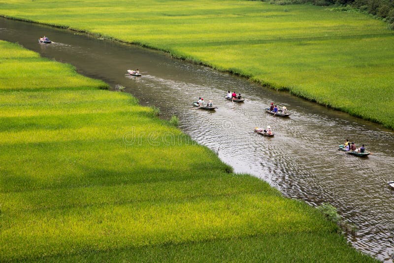 Landscape with Mountains, Rice Fields and River Stock Image - Image of ...
