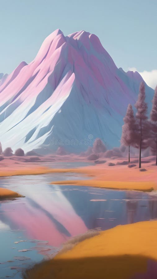 Landscape with Mountains and River. 3d Render. Digital Illustration ...