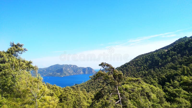 Landscape of Mountains, Seas and Cities in the Distance,blue Sky ...