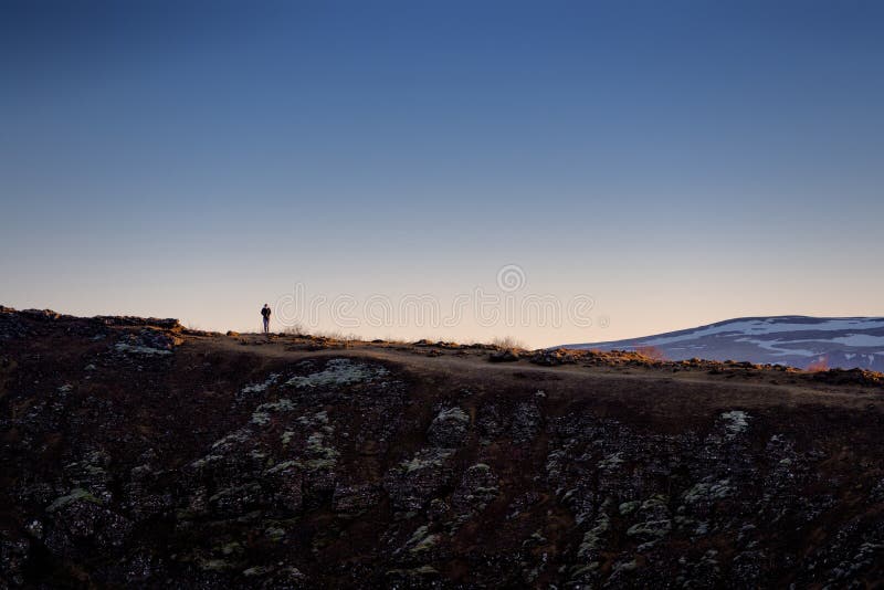 Landscape with Mountains and Small Man Stock Image - Image of alone ...