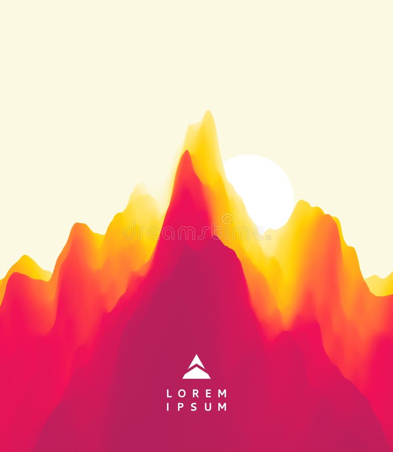 Landscape with Mountains and Sun. Sunset. Mountainous Terrain. Abstract ...