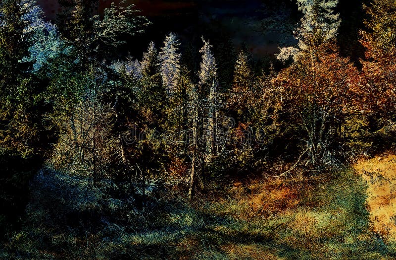 Landscape with Mountains and Trees, Computer Effect. Stock Photo ...