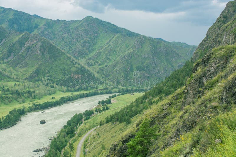 Landscape with Mountains Trees and a River Stock Photo - Image of ...