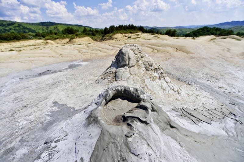 Landscape with Mud Volcanoes Erupting Stock Photo - Image of cone ...