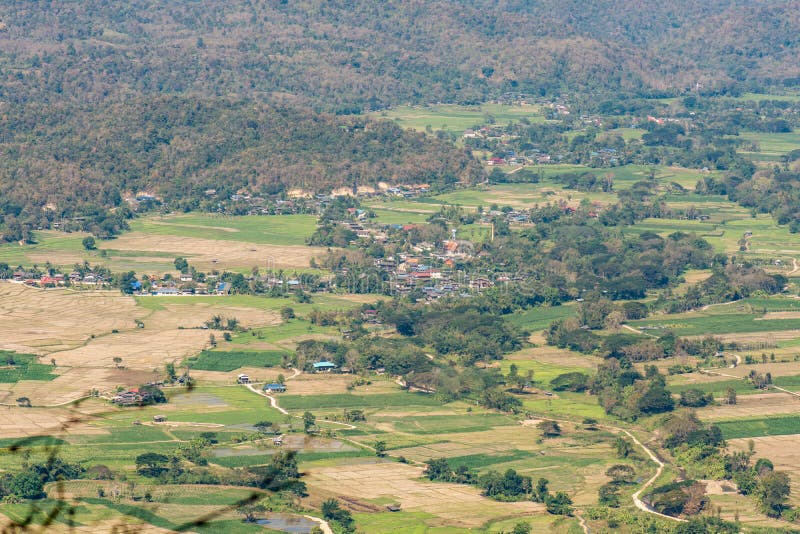 Landscape Nature of Rice Field and Small Town Valley Stock Image ...