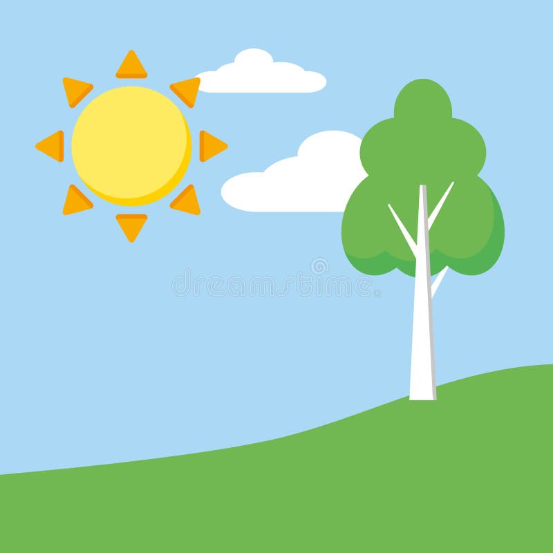 Landscape nature sun tree stock vector. Illustration of beautiful ...