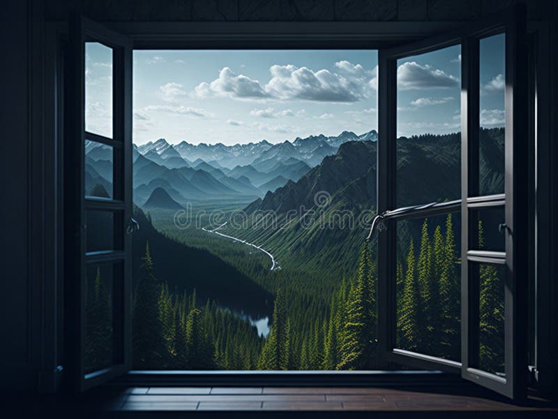 Landscape Nature View Background, View from Window Stock Illustration ...