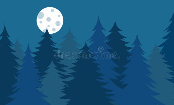 Landscape in the Night Forest. Vector Illustration Stock Vector ...