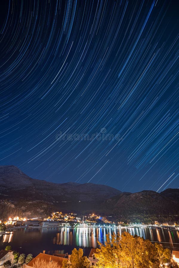 Landscape of a Night Town on Beachfront Stock Photo - Image of body ...
