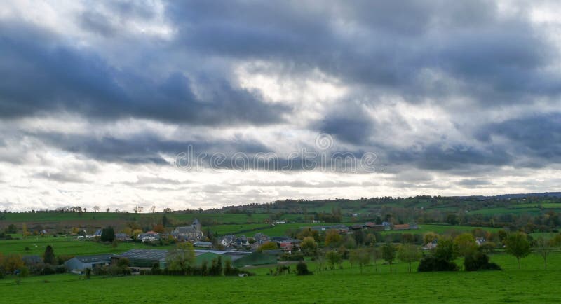 Landscape of Normandy Countryside, Cloudy Sky Stock Image - Image of ...