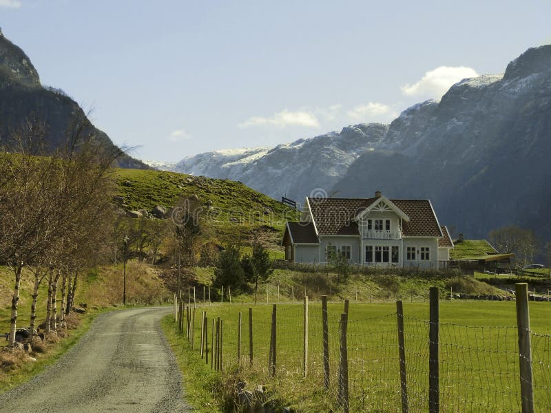 Landscape in Norway with House in Deep Valley Stock Photo - Image of ...