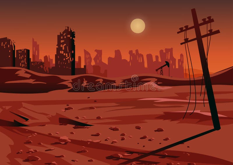 Landscape after a Nuclear War or an Environmental Disaster, Vector ...
