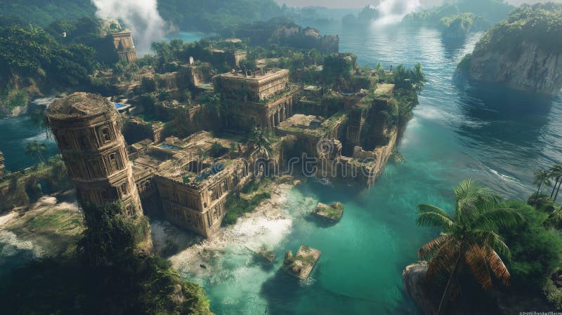 Landscape of the Ocean Imagine Art Style Stock Photo - Image of green ...