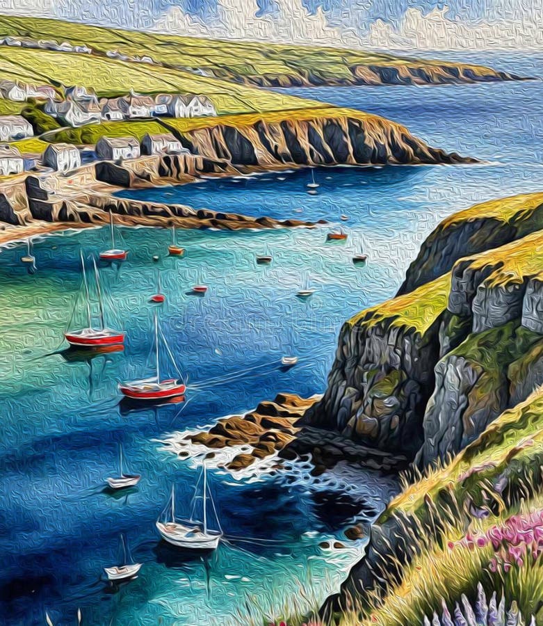 Landscape by the Ocean. Oil Painting. Printable Pattern for Wall ...