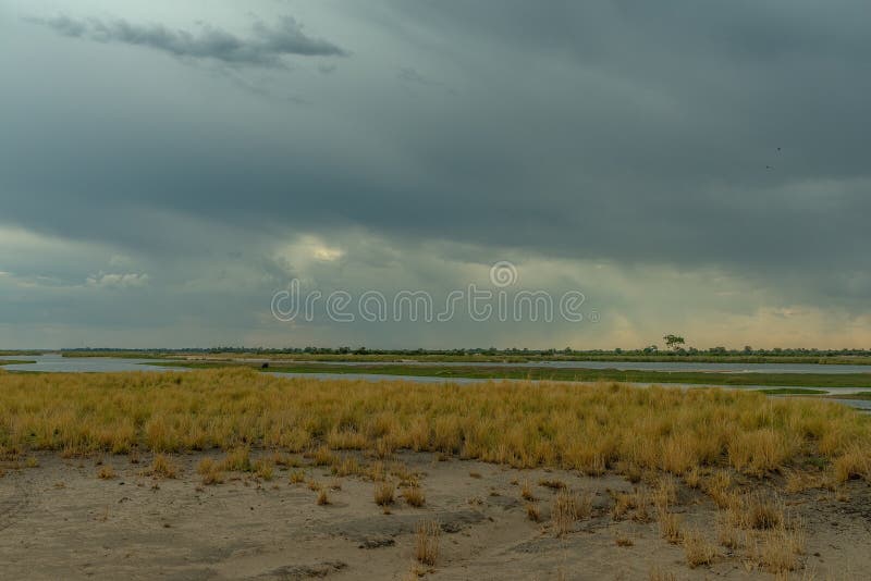Landscape on the Okavango River in the East of Rundu, Namibia Stock ...
