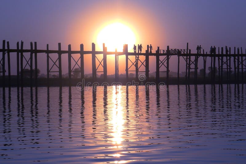 Landscape of an Old Wooden Bridge at Sunset Stock Photo - Image of ...