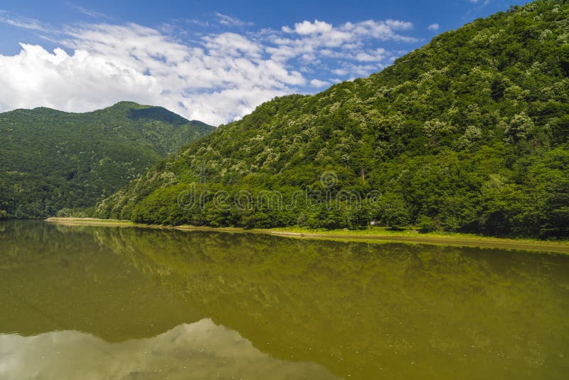 Landscape with Olt River in Romania Surrounded by Forest and Mountains ...