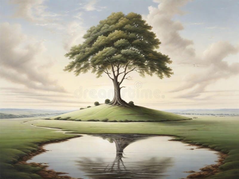 Landscape with One Tree Illustration Stock Illustration - Illustration ...
