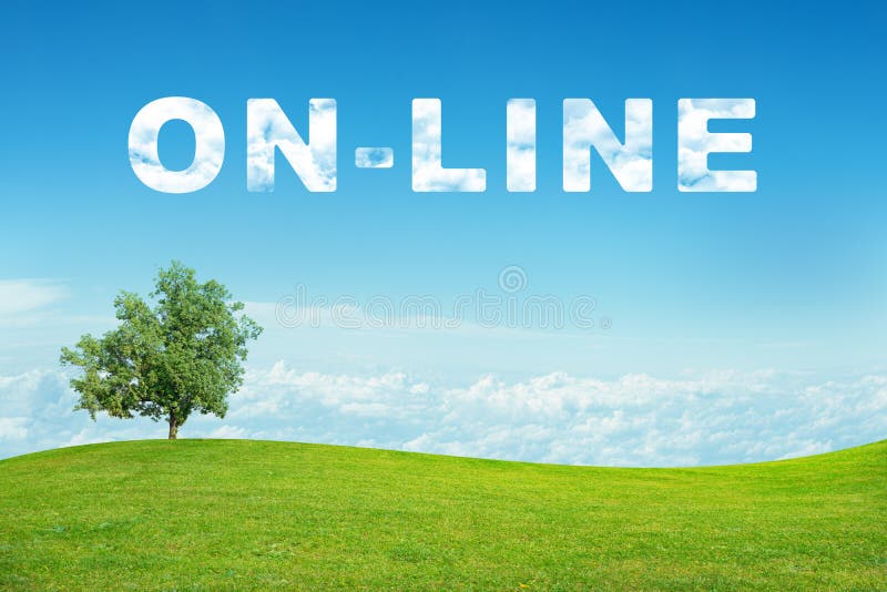 Landscape with online word stock image. Image of clouds - 60795615