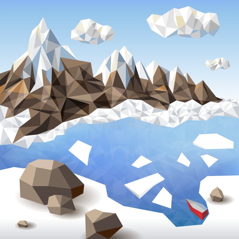Origami Landscape in 3d Low Poly Style with Mountains, Trees and Sky ...