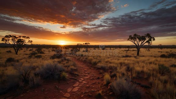 The Landscape of an Outback of a Desert Stock Illustration ...