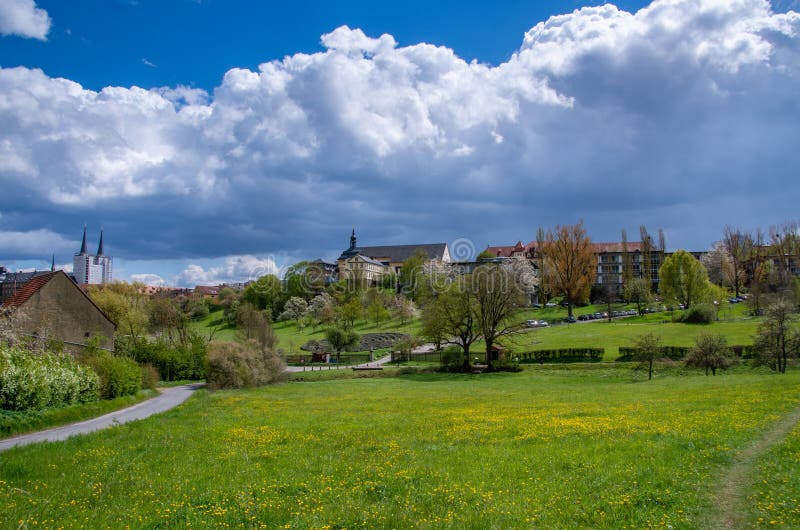 Landscape on the Outskirts of Bamberg, Germany with Spring Meadow and ...