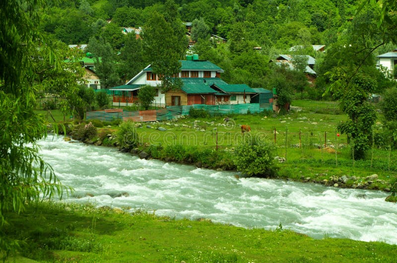 Landscape in Pahalgam-2 stock image. Image of green, house - 97753423