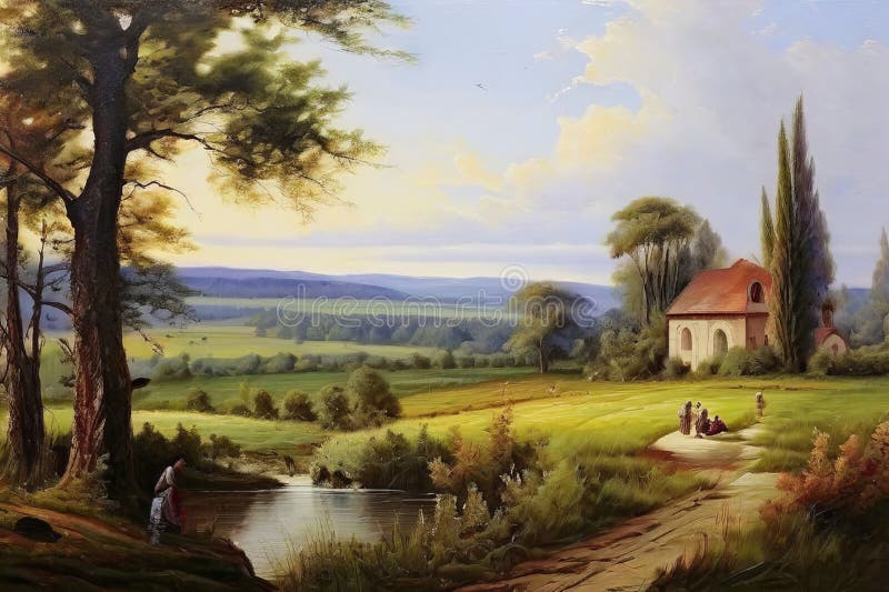 Landscape Painting Idyllic Scene a Landscape Painting of the Syn Stock ...