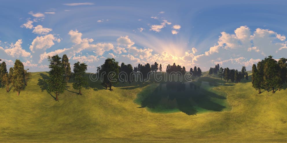 Landscape Panorama with Trees and Swamp, HDRI Stock Illustration ...
