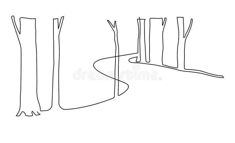 Landscape Park with Path and Trees. Continuous Line Drawing ...