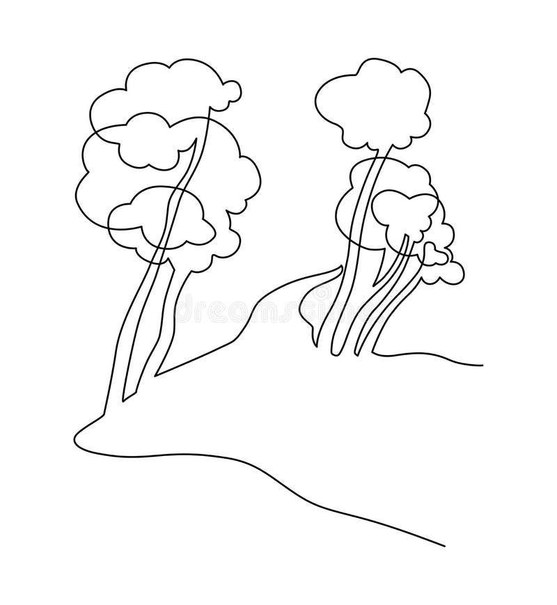 Landscape Park with Path and Trees. Continuous Line Drawing ...