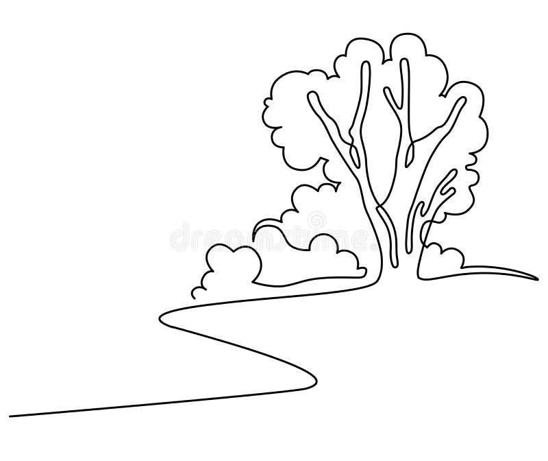 Landscape Park with Path and Trees. Continuous Line Drawing ...
