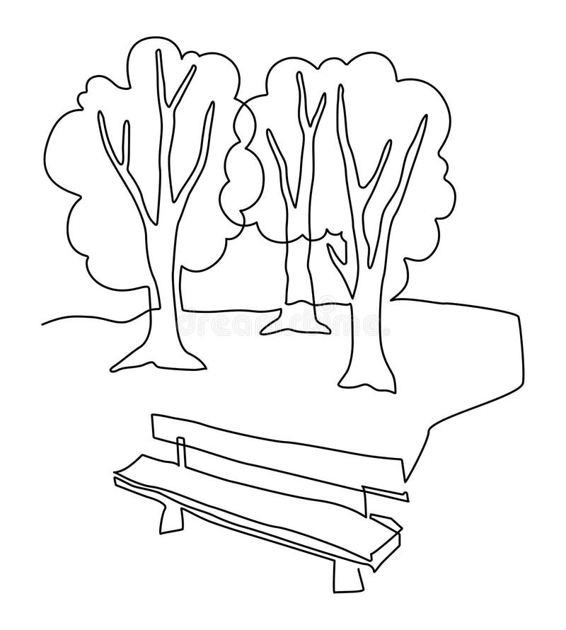 Landscape Park with Path and Trees. Continuous Line Drawing ... Landscape Park with Path and Trees. Continuous Line Drawing ...