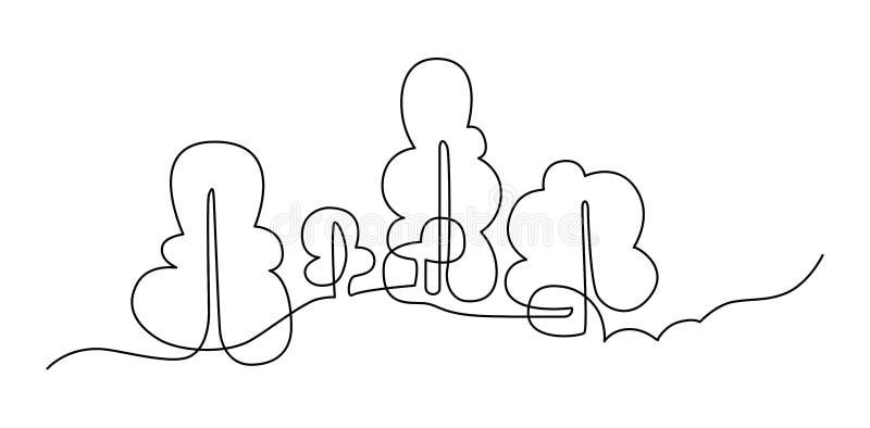 Landscape Park with Path and Trees. Continuous Line Drawing ...