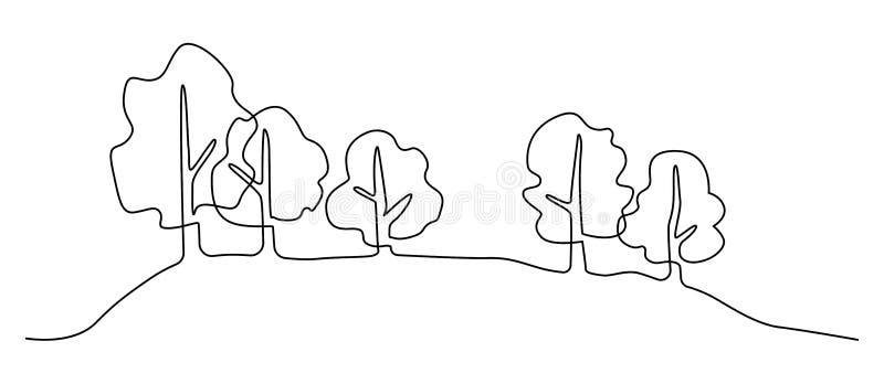 Landscape Park with Path and Trees. Continuous Line Drawing Stock ...