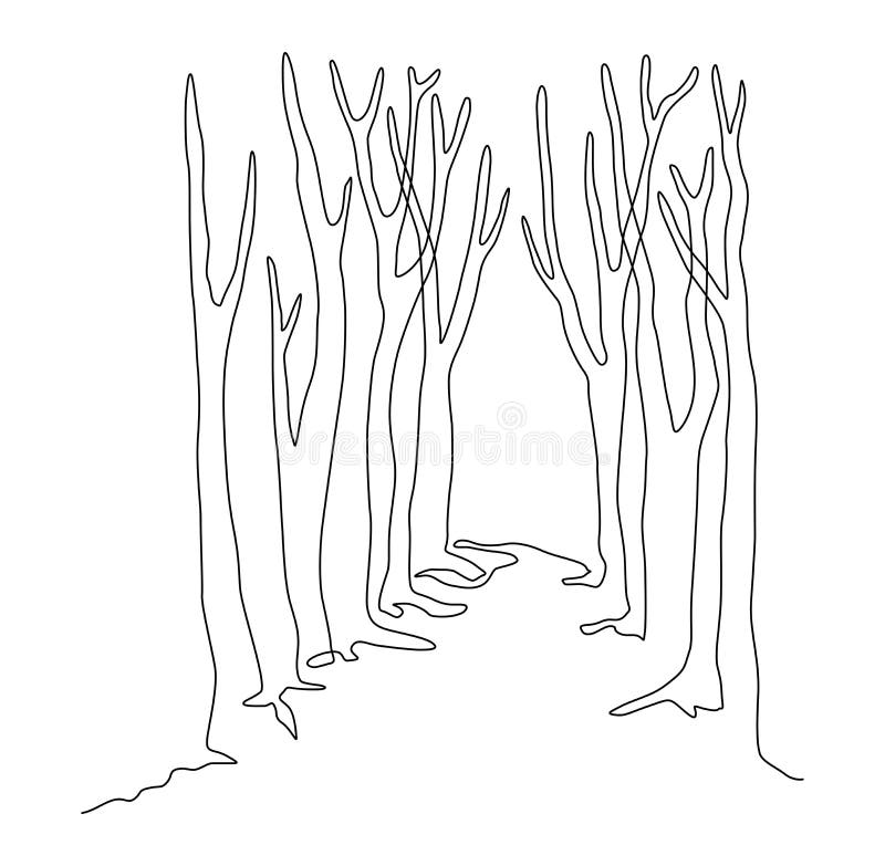 Landscape Park with Path and Trees. Continuous Line Drawing ...