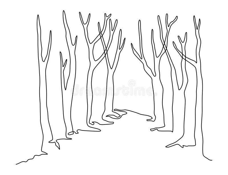 Landscape Park with Path and Trees. Continuous Line Drawing ...