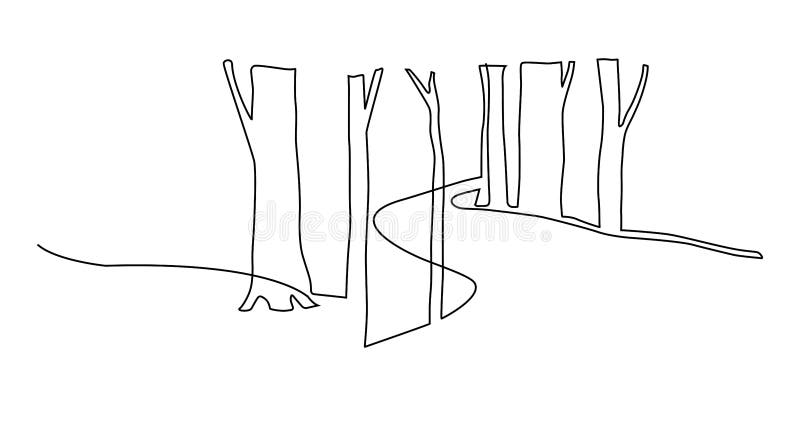 Landscape Park with Path and Trees. Continuous Line Drawing ...