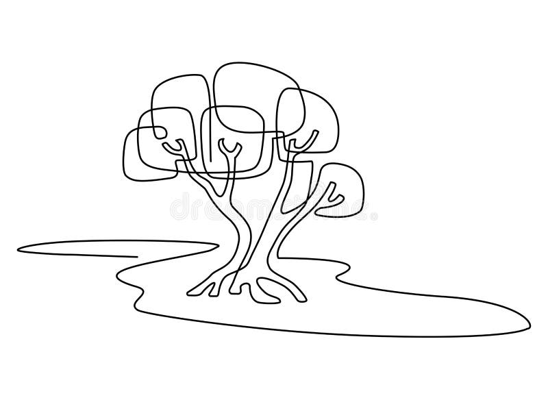 Landscape Park with Path and Trees. Continuous Line Drawing ...