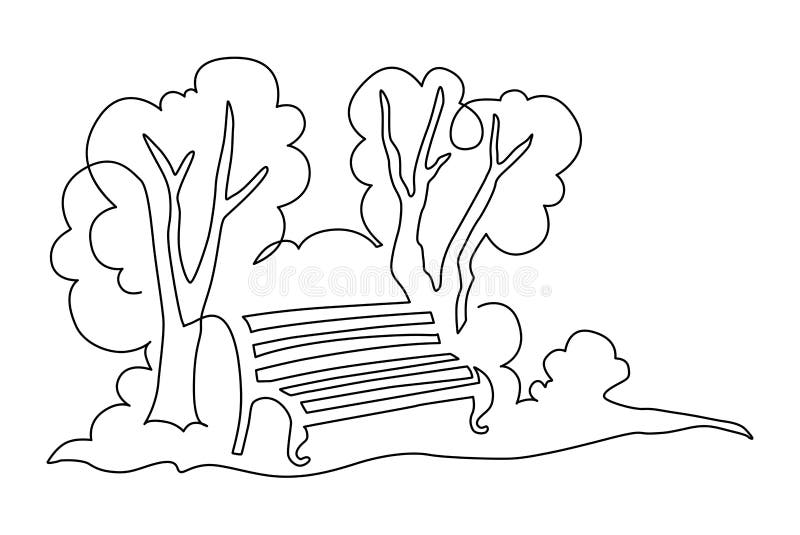 Landscape Park with Path and Trees. Continuous Line Drawing ...