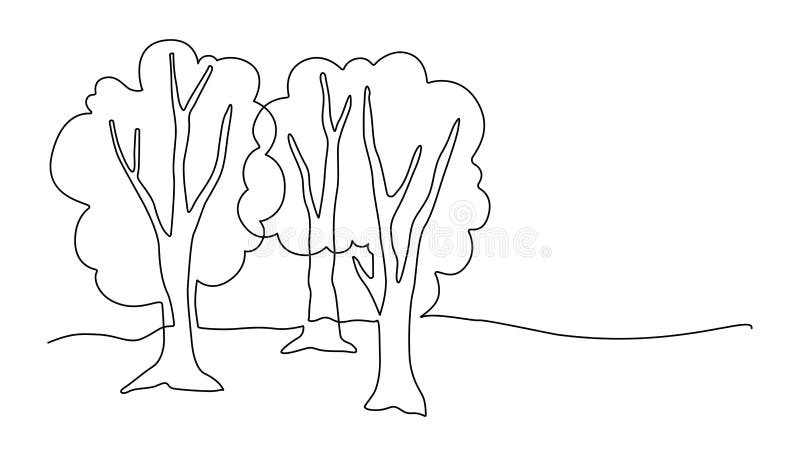 Landscape Park with Path and Trees. Continuous Line Drawing ...