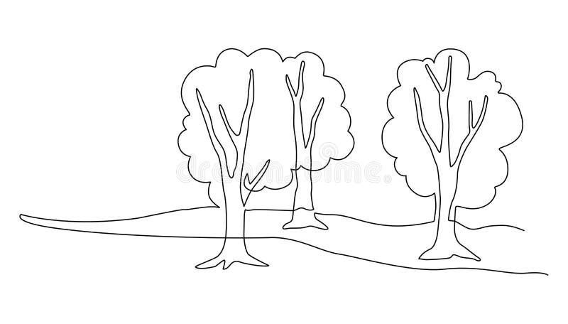 Landscape Park with Path and Trees. Continuous Line Drawing ...