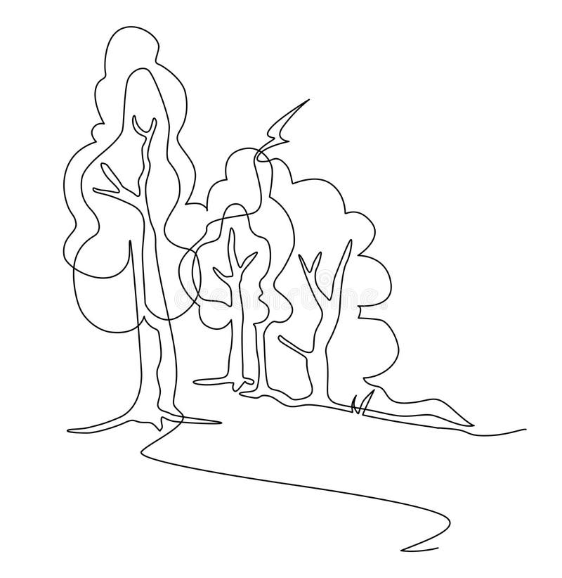 Landscape Park with Path and Trees. Continuous Line Drawing ... Landscape Park with Path and Trees. Continuous Line Drawing ...