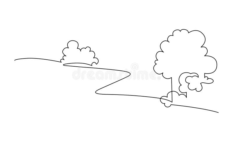 Landscape Park with Path and Trees. Continuous Line Drawing Stock ...