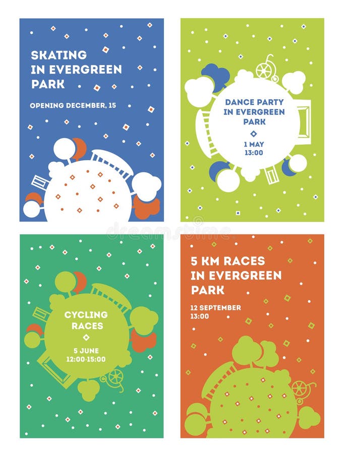 Landscape Park Posters Vector Template. Globe with Trees, Constructions ...